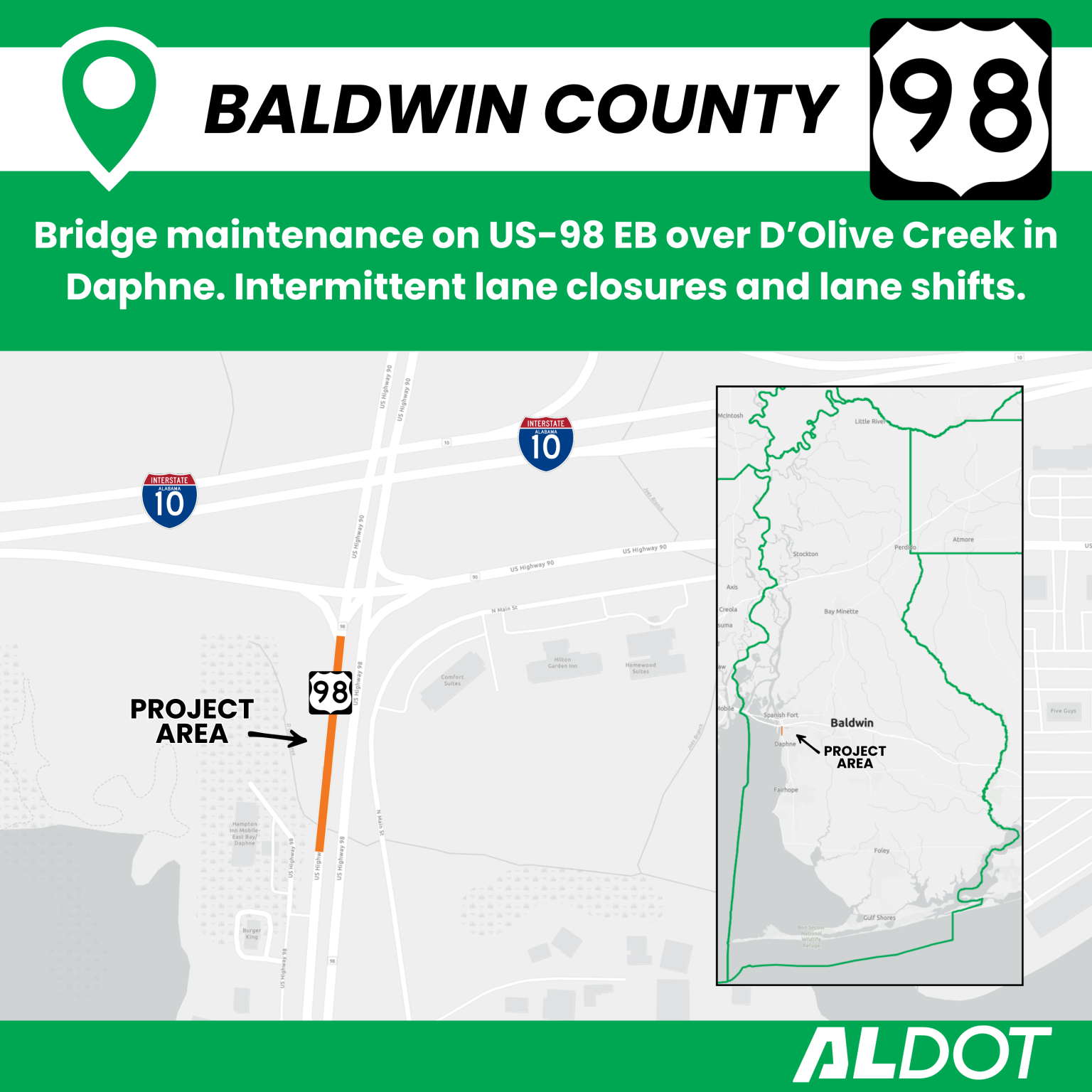 ALDOT Alert: US-98 bridge maintenance in Daphne - ALDOT News Hub