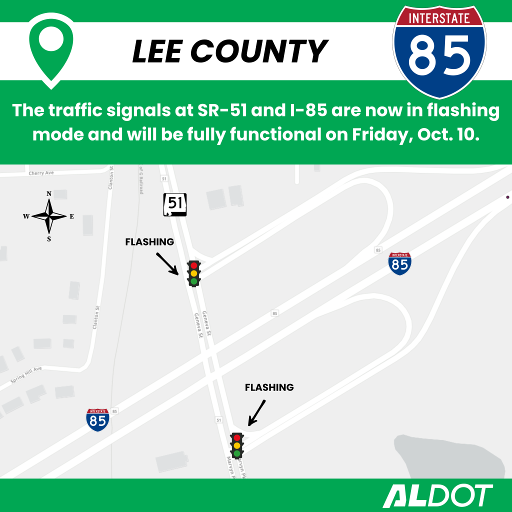 New traffic signals in flashing mode at SR-51 & I-85 in Opelika - ALDOT ...