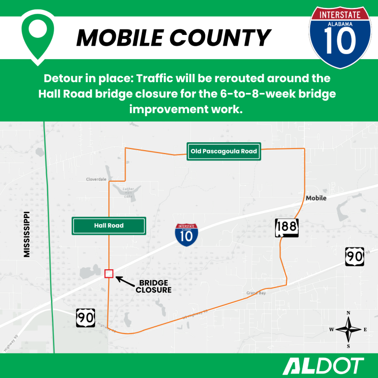 Hall Road overpass detour planned for I-10 project in Mobile County at ...